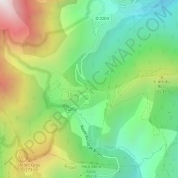 Mapa topográfico Col de Brouis, altitud, relieve