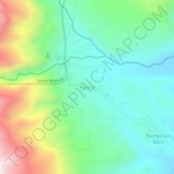 Mapa topográfico Poring, altitud, relieve