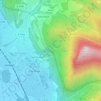 Mapa topográfico Lac Bleu, altitud, relieve