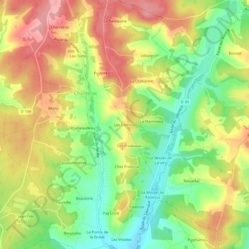 Mapa topográfico Les Combes, altitud, relieve