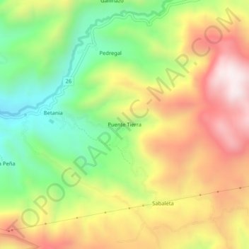 Mapa topográfico Puente Tierra, altitud, relieve
