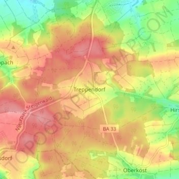 Mapa topográfico Treppendorf, altitud, relieve