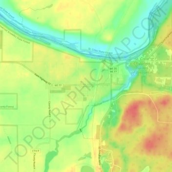 Mapa topográfico Danbury, altitud, relieve