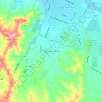 Mapa topográfico Hacienda Limache, altitud, relieve