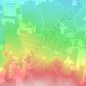 Mapa topográfico Canton Santa Barbara, altitud, relieve