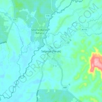 Mapa topográfico Selama (Perak), altitud, relieve