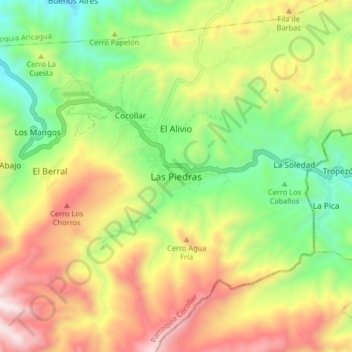 Mapa topográfico Las Piedras, altitud, relieve