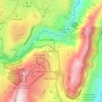 Mapa topográfico Urb. El Madrigal, altitud, relieve