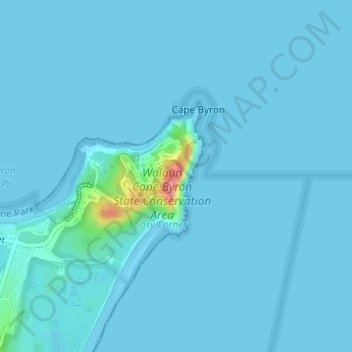 Mapa topográfico Cape Byron Lighthouse, altitud, relieve