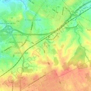 Mapa topográfico El Cano, altitud, relieve