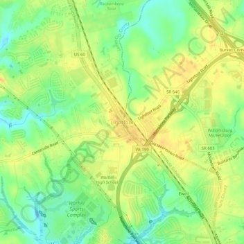 Mapa topográfico Lightfoot, altitud, relieve