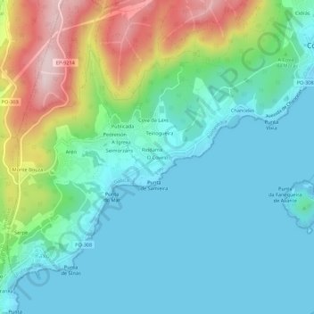 Mapa topográfico O Covelo, altitud, relieve