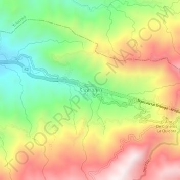 Mapa topográfico Santiago, altitud, relieve