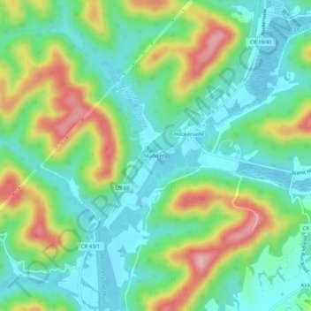 Mapa topográfico Muddlety, altitud, relieve