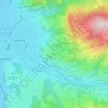 Mapa topográfico Walten, altitud, relieve