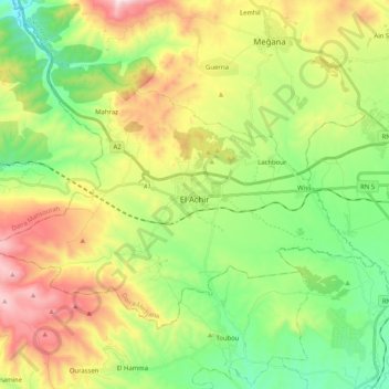 Mapa topográfico El Achir, altitud, relieve