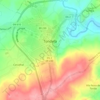 Mapa topográfico Tondela, altitud, relieve