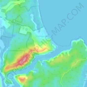 Mapa topográfico Pambula Beach, altitud, relieve