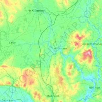 Mapa topográfico The Municipal District of Callan — Thomastown, altitud ...