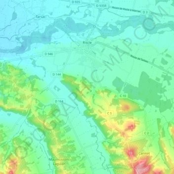 Mapa topográfico Riscle, altitud, relieve