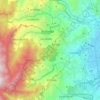 Mapa topográfico Los Andes, altitud, relieve