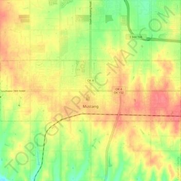Mapa topográfico Mustang, altitud, relieve