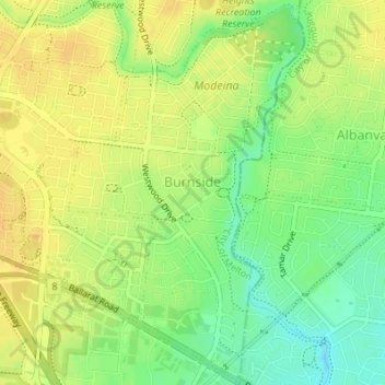 Mapa topográfico Burnside, altitud, relieve