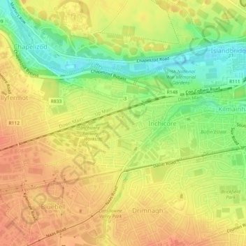 Mapa topográfico Inchicore South, altitud, relieve