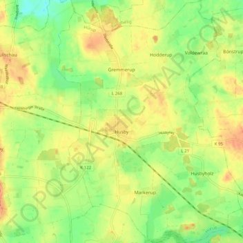 Mapa topográfico Husby, altitud, relieve