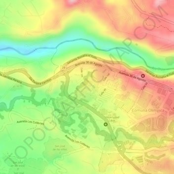 Mapa topográfico Los Nogales, altitud, relieve