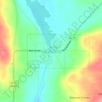 Mapa topográfico Spartansburg, altitud, relieve