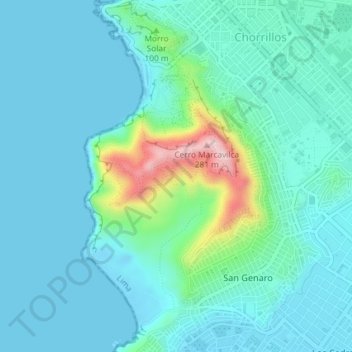 Mapa topográfico Zona Histórica Intangible del Morro Solar, altitud ...