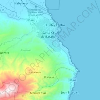 Mapa topográfico Barahona, altitud, relieve