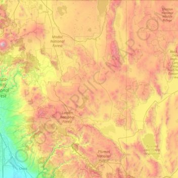 Mapa topográfico CAL Fire Lassen Modoc Plumas Unit, altitud, relieve