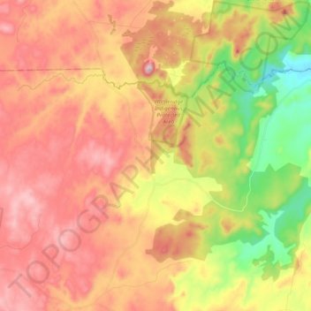 Mapa topográfico Backwater, altitud, relieve