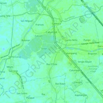 Mapa topográfico Calumpit, altitud, relieve