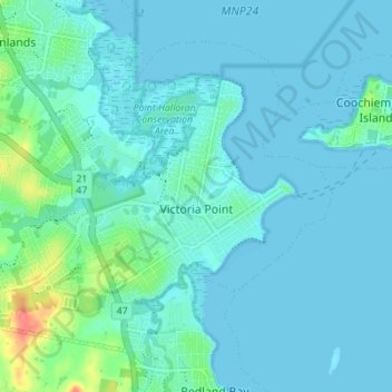 Mapa topográfico Victoria Point, altitud, relieve