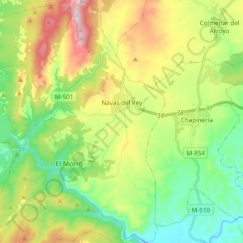 Mapa topográfico Navas del Rey, altitud, relieve
