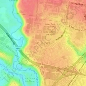 Mapa topográfico Keilor Park, altitud, relieve