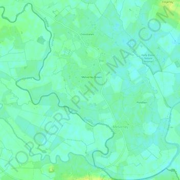 Mapa topográfico Melverley, altitud, relieve