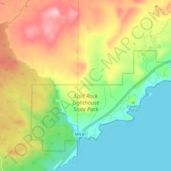 Mapa topográfico Split Rock Lighthouse State Park, altitud, relieve