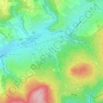 Mapa topográfico Hahn, altitud, relieve