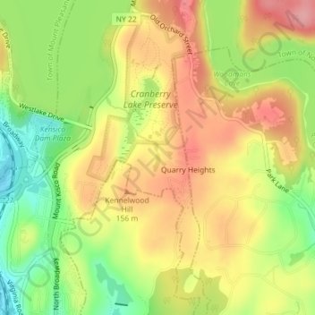 Mapa topográfico Quarry Lakes, altitud, relieve