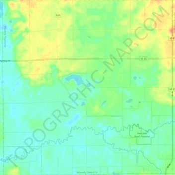 Mapa topográfico Waverly Township, altitud, relieve