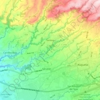 Mapa topográfico Tambor, altitud, relieve