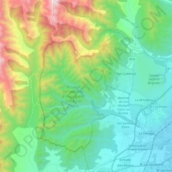 Mapa topográfico Municipio de San Lorenzo, altitud, relieve