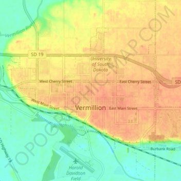 Mapa topográfico Vermillion, altitud, relieve
