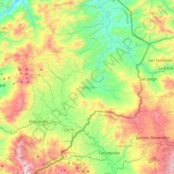 Mapa topográfico Esquipulas, altitud, relieve