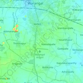 Mapa topográfico Khila Warangal mandal, altitud, relieve