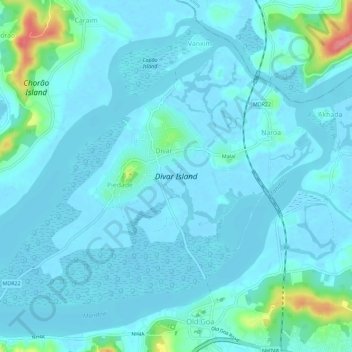 Mapa topográfico Divar Island, altitud, relieve